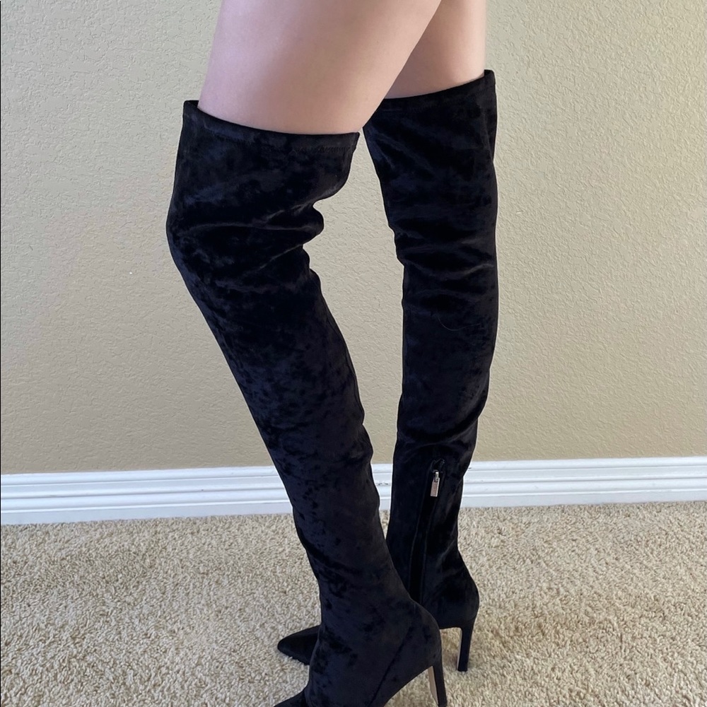 Jimmy Choo Crushed Velvet Over The Knee Boots Gem